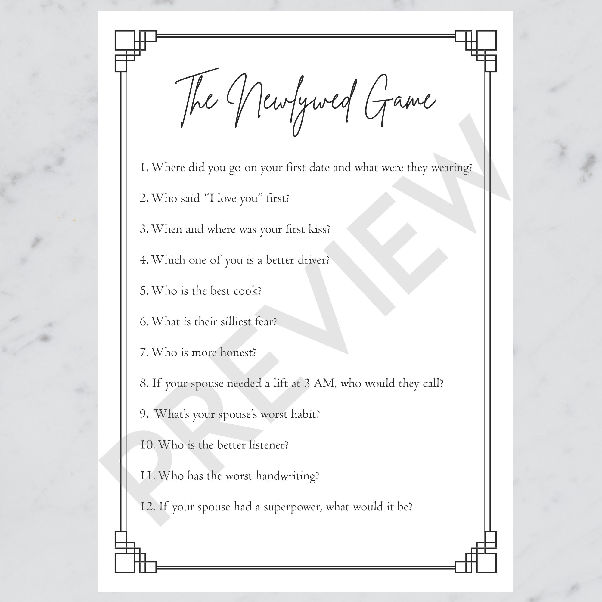 The Newlywed Game for Wedding, Party, Reception, Anniversary | 5x7 ...