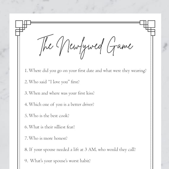 The Newlywed Game for Wedding Party Reception Anniversary - Etsy