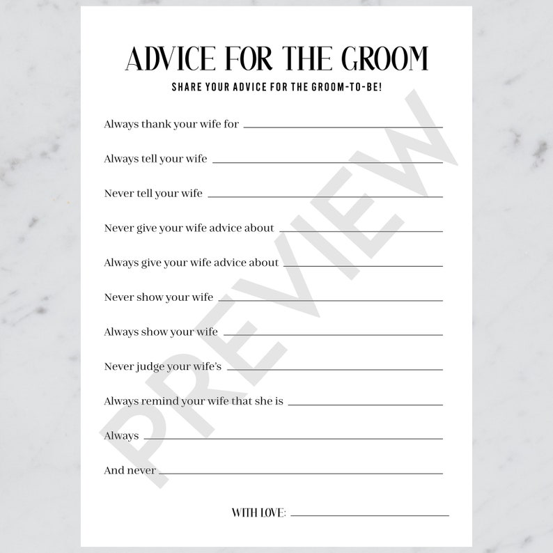 Advice for the Groom | Wedding/newlywed Games | Bachelor Party ...