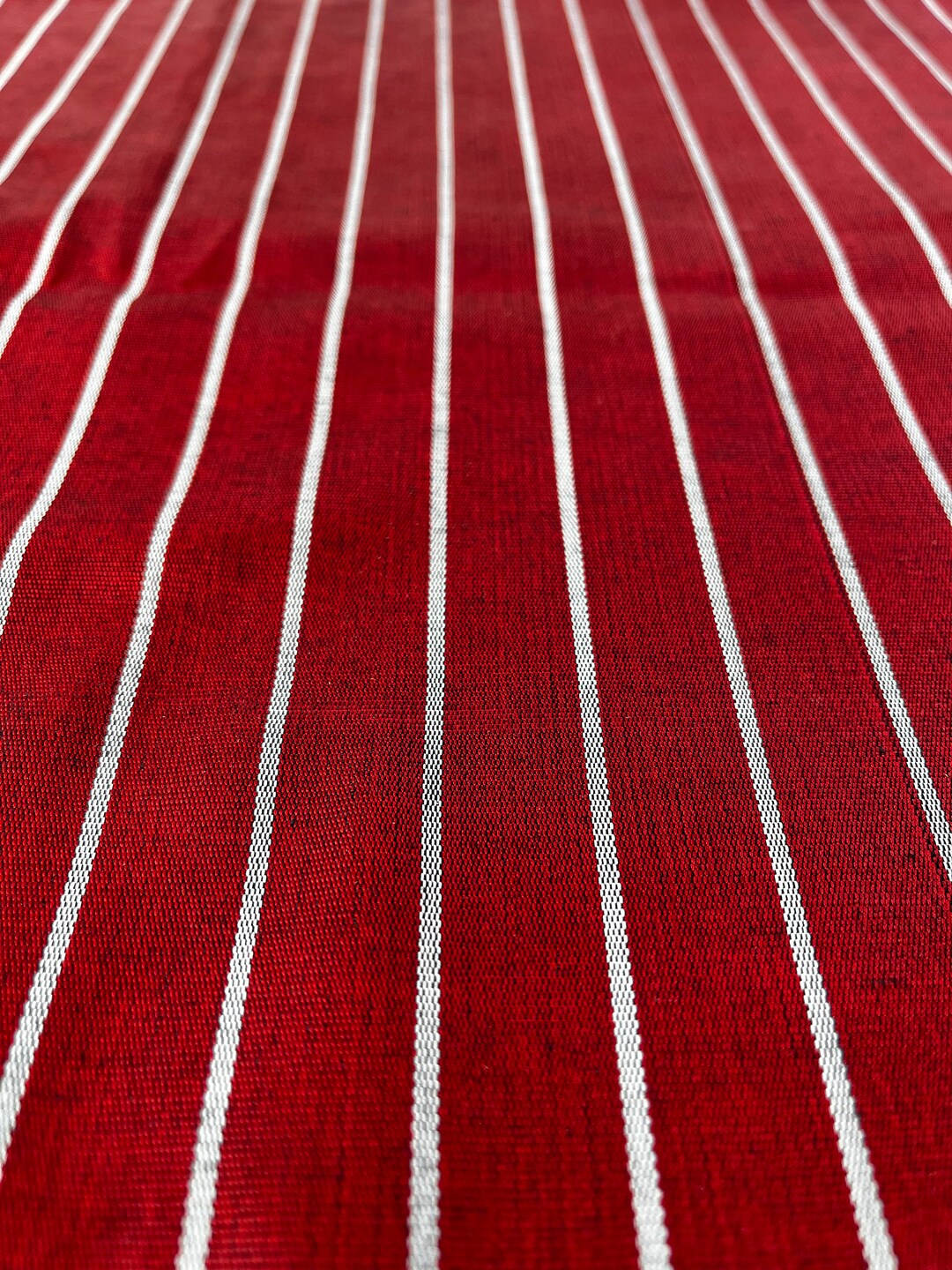 Silver Pin Striped Red Colour Moire on Silk, Premium Decorative Fabric ...