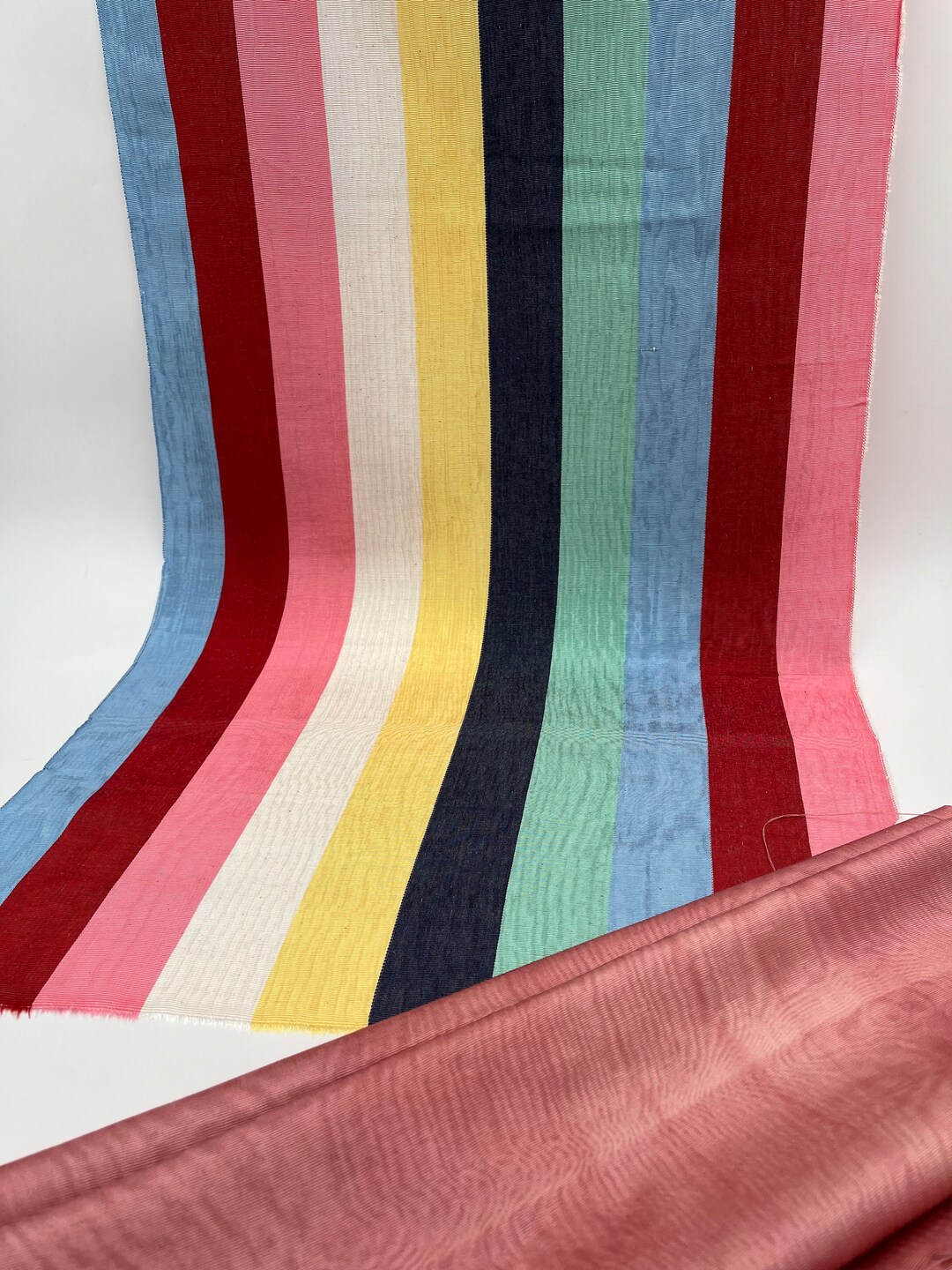 Multi-colour Striped Silk Moire Fabric by the Yard. - Etsy