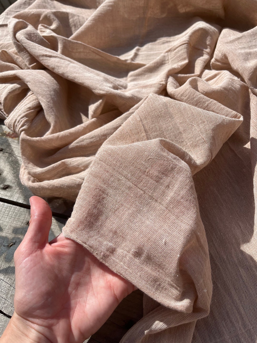 Linen Fabric, Open Weave Textured Sheer Fabric by the Meter. Biscuit ...