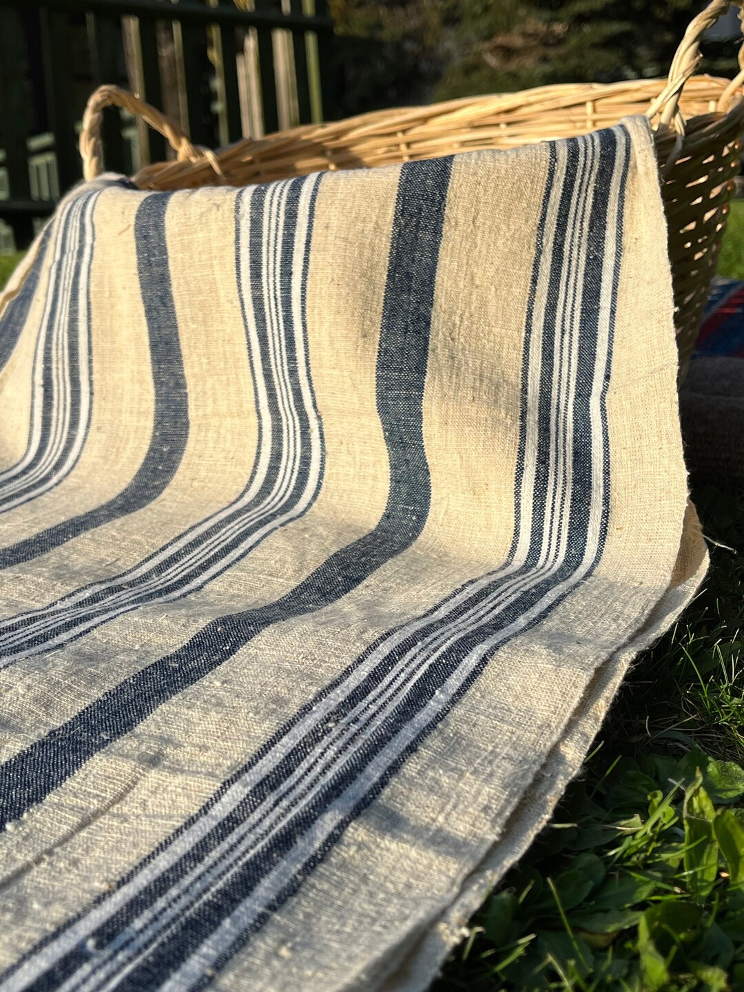 Antique Handwoven Linen Grainsack Sack Feedsack Blue White Stripes ...