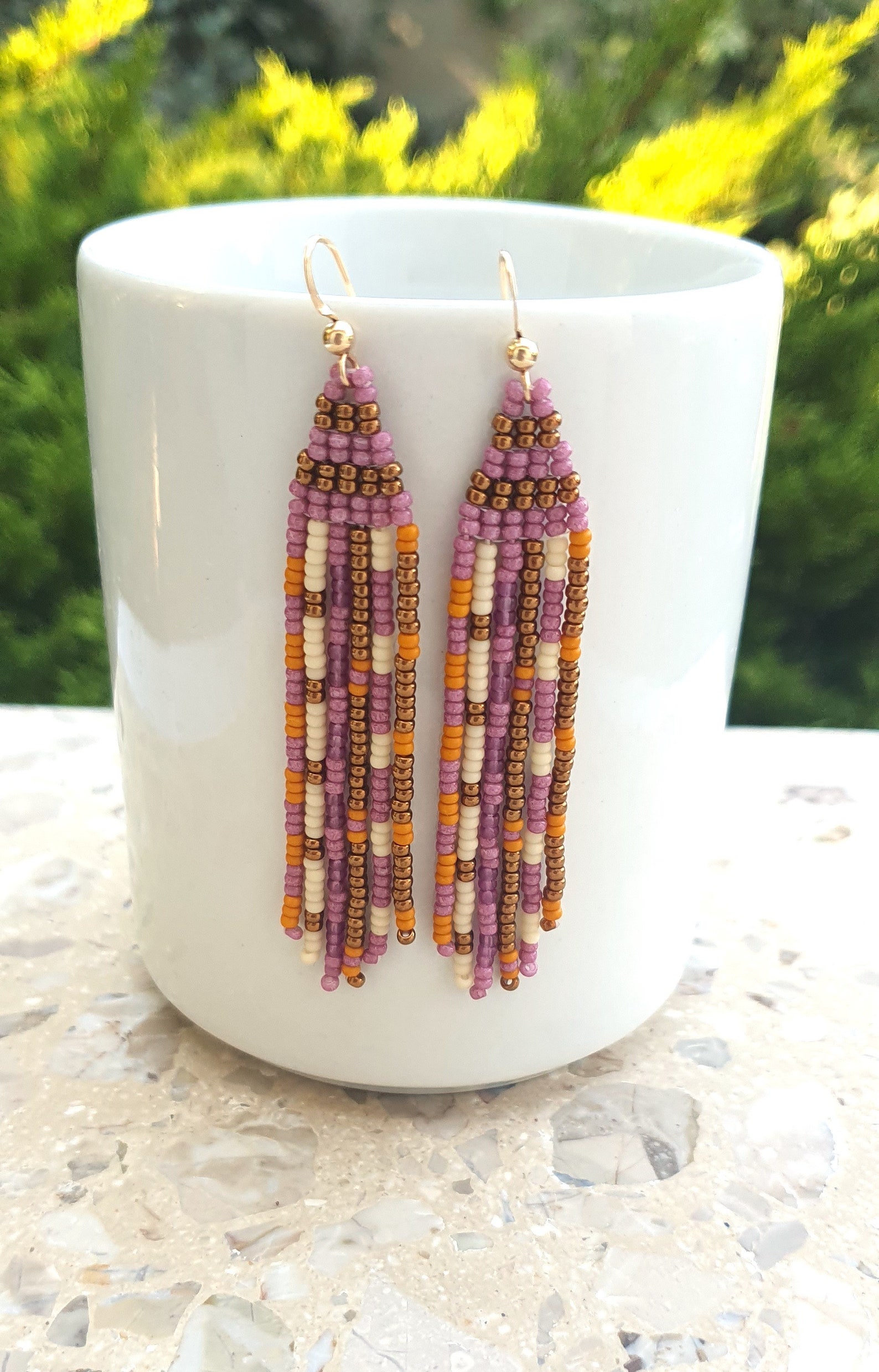 Long Beaded Earrings, Purple Boho Earrings, Ethnic Beaded Jewelry ...