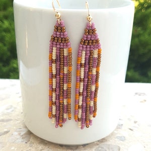 Long Beaded Earrings, Purple Boho Earrings, Ethnic Beaded Jewelry ...