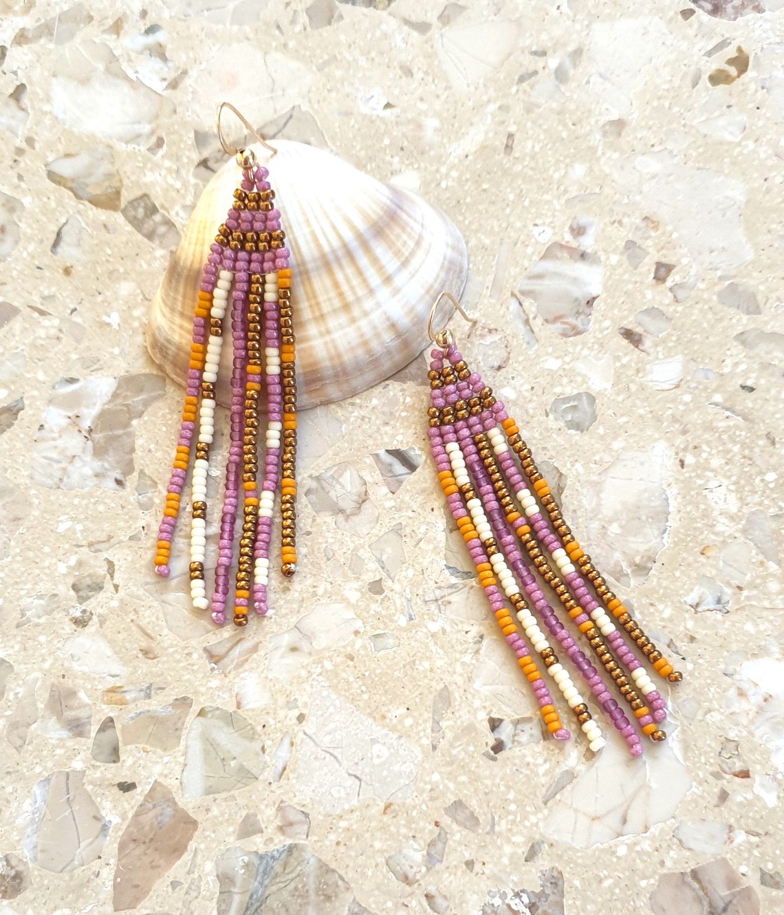 Long Beaded Earrings, Purple Boho Earrings, Ethnic Beaded Jewelry ...