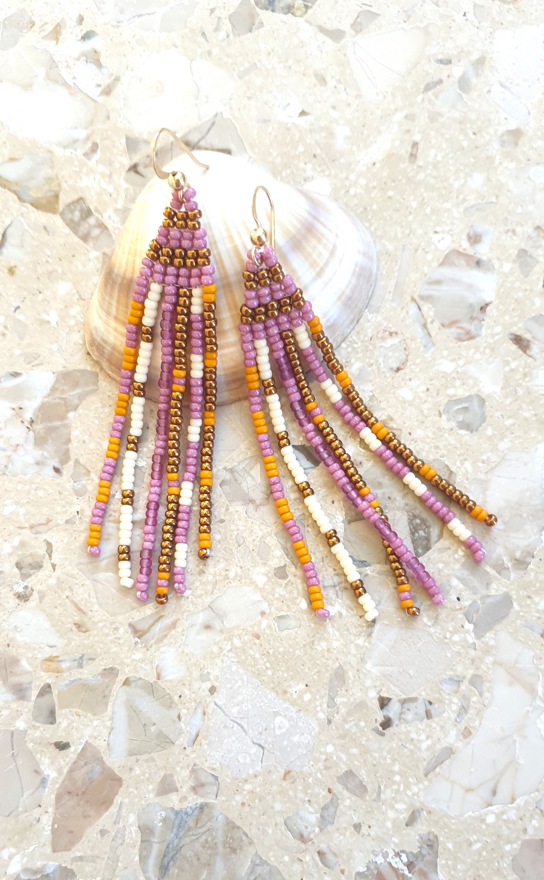 Long Beaded Earrings, Purple Boho Earrings, Ethnic Beaded Jewelry ...