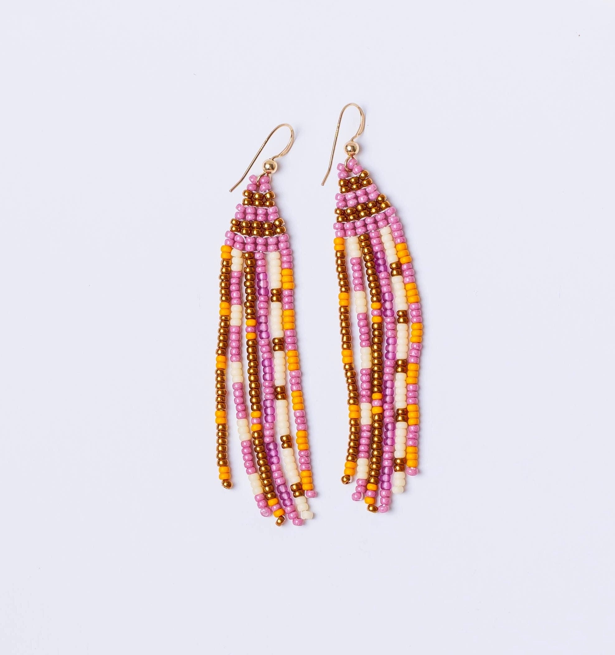 Long Beaded Earrings, Purple Boho Earrings, Ethnic Beaded Jewelry ...