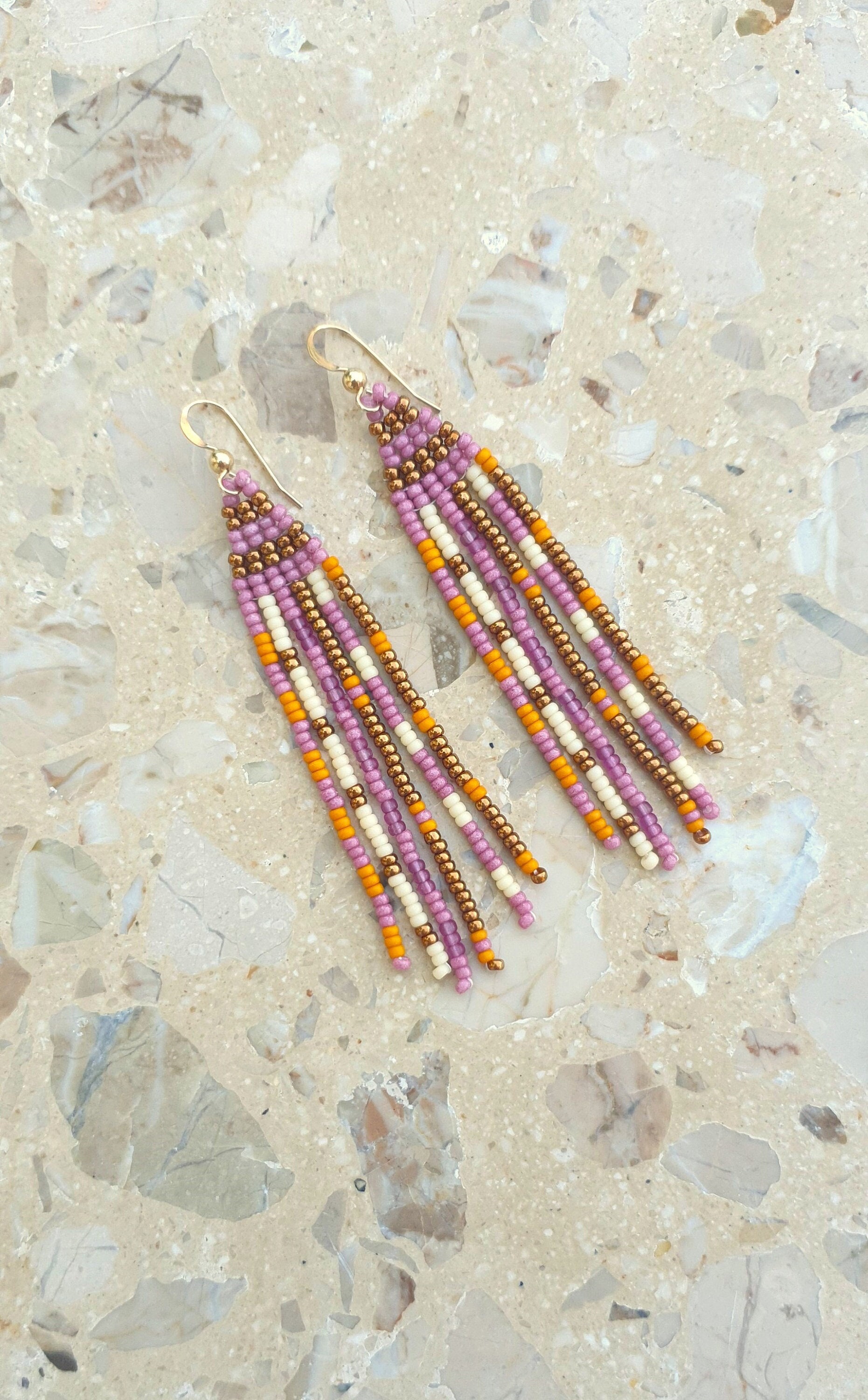 Long Beaded Earrings, Purple Boho Earrings, Ethnic Beaded Jewelry ...