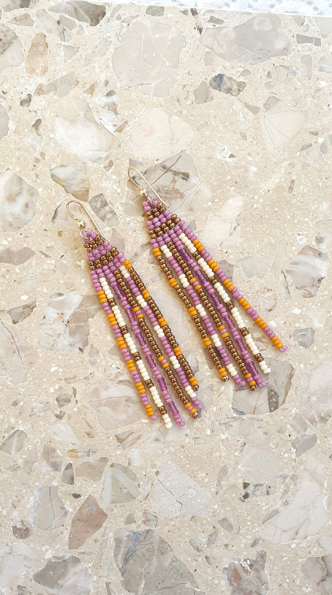 Long Beaded Earrings, Purple Boho Earrings, Ethnic Beaded Jewelry ...