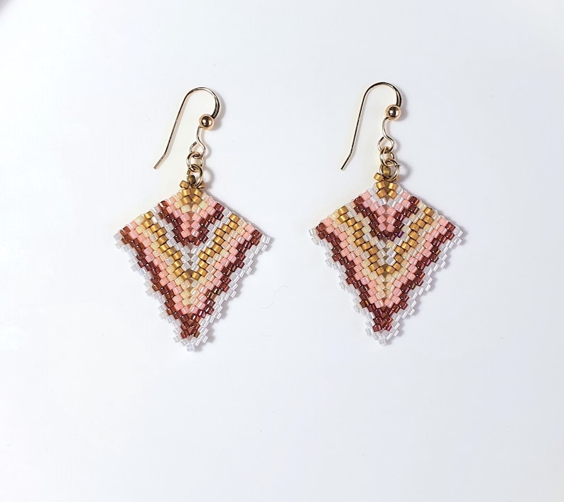 Art Deco Handmade Earrings, Rhombus Beaded Earrings, Boho Style Beaded ...