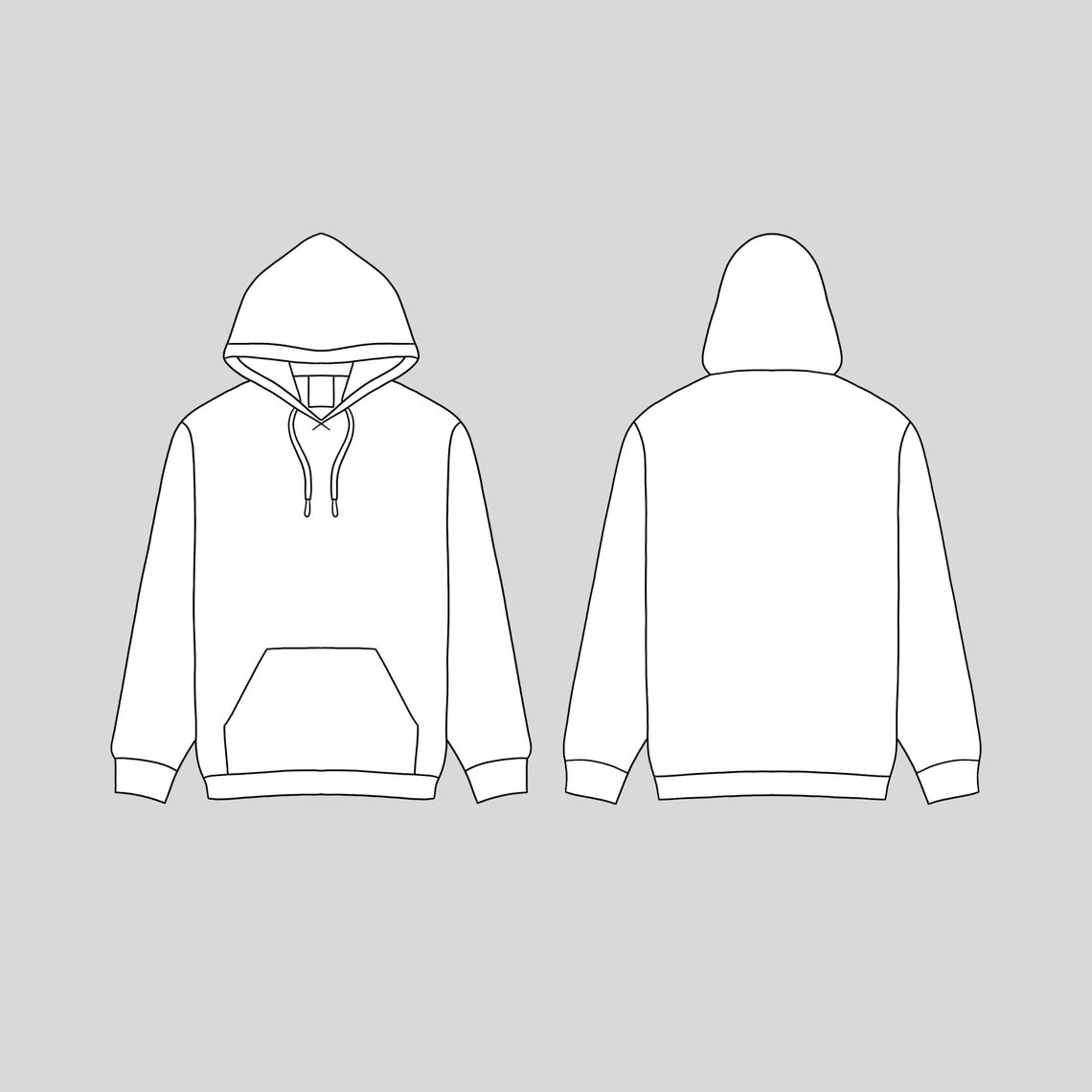 Pull Over Hoodie, Blank Mockup, Procreate PNG Template, Streetwear Tech ...