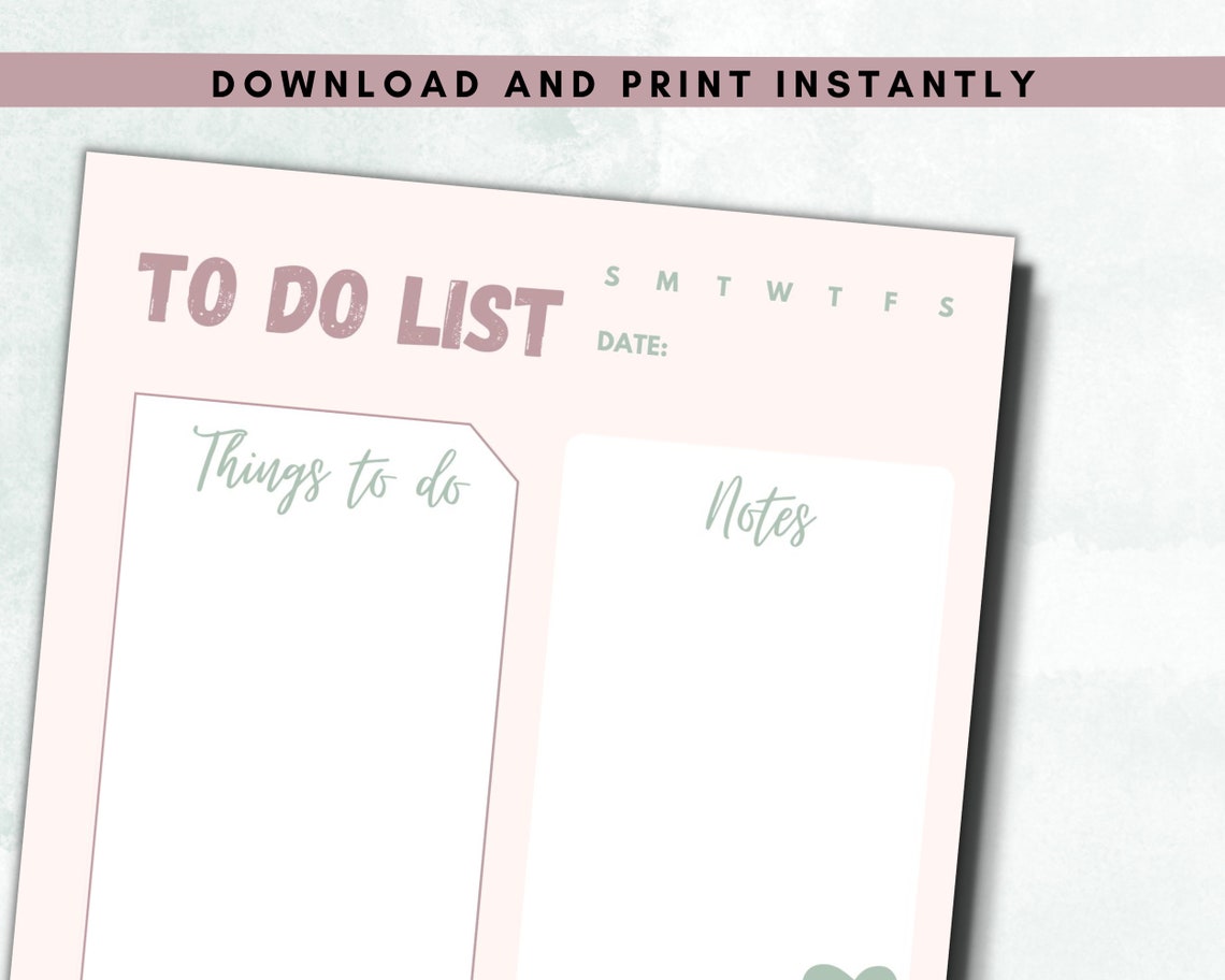 Printable to Do List, A4 US Letter Size, Daily to Do List, Digital ...