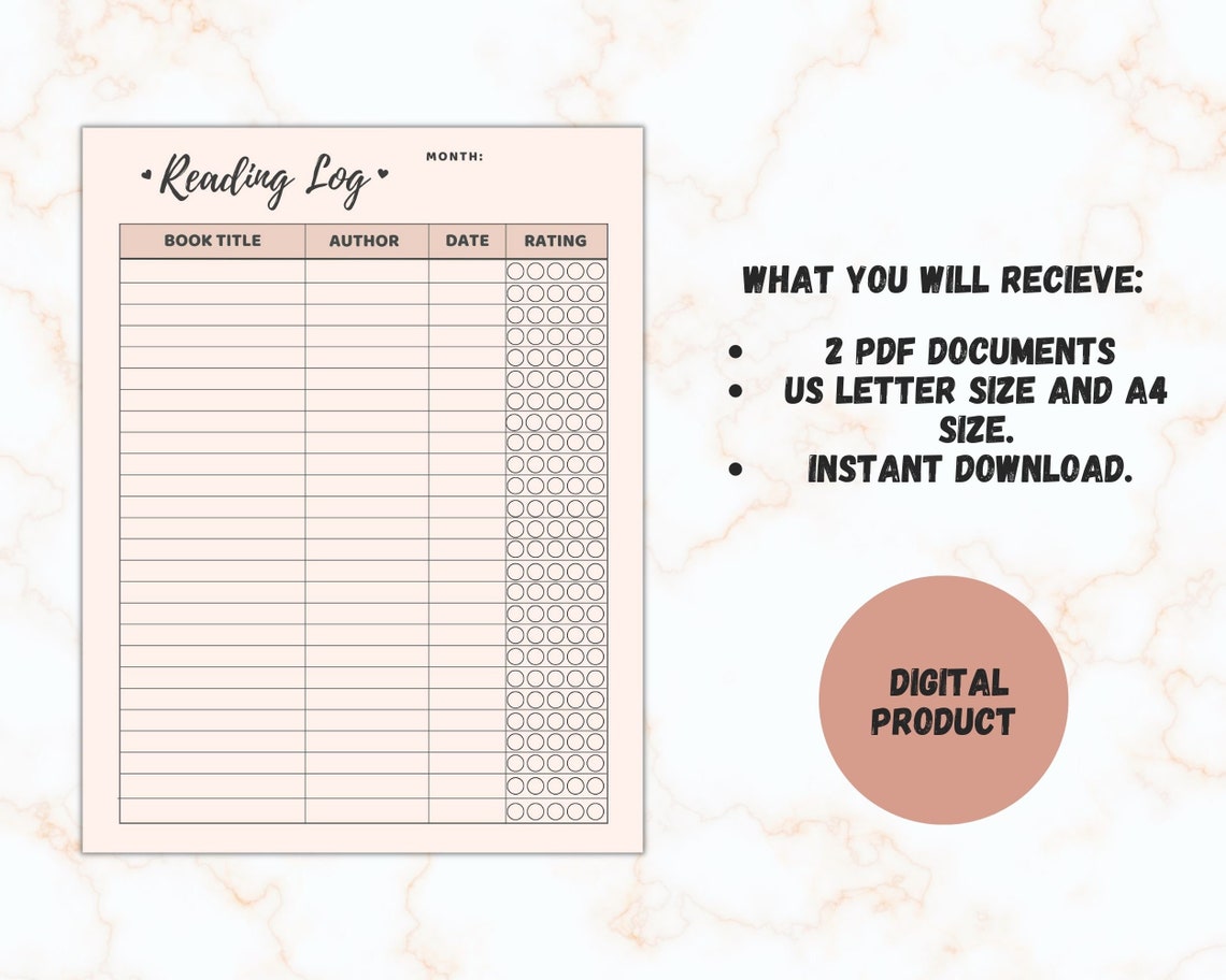 Printable Reading Log, Digital Reading Log, Digital Reading Tracker ...