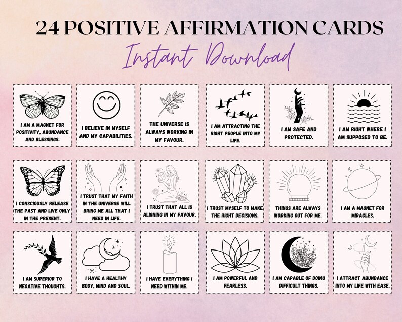 24 Printable Affirmation Cards, Affirmation Cards, Positive Affirmation ...