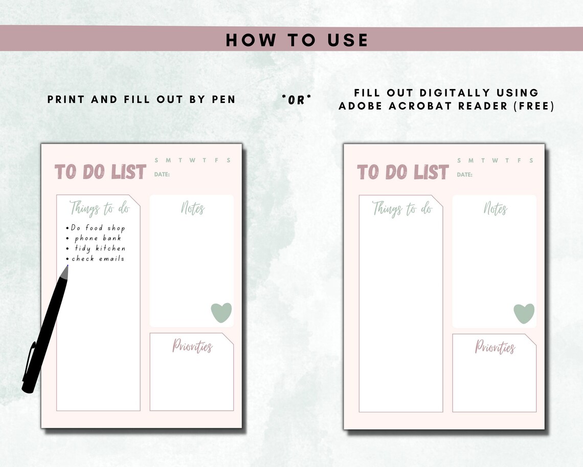 Printable to Do List, A4 US Letter Size, Daily to Do List, Digital ...