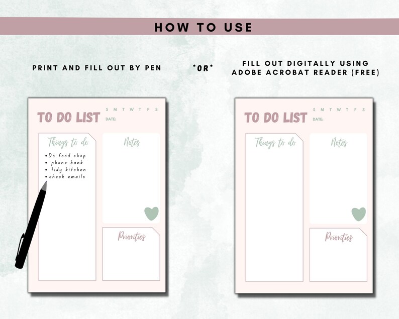 Printable to Do List, A4 US Letter Size, Daily to Do List, Digital ...