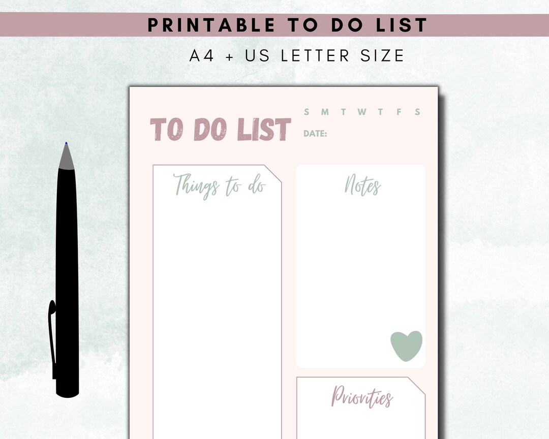 Printable to Do List, A4 US Letter Size, Daily to Do List, Digital ...