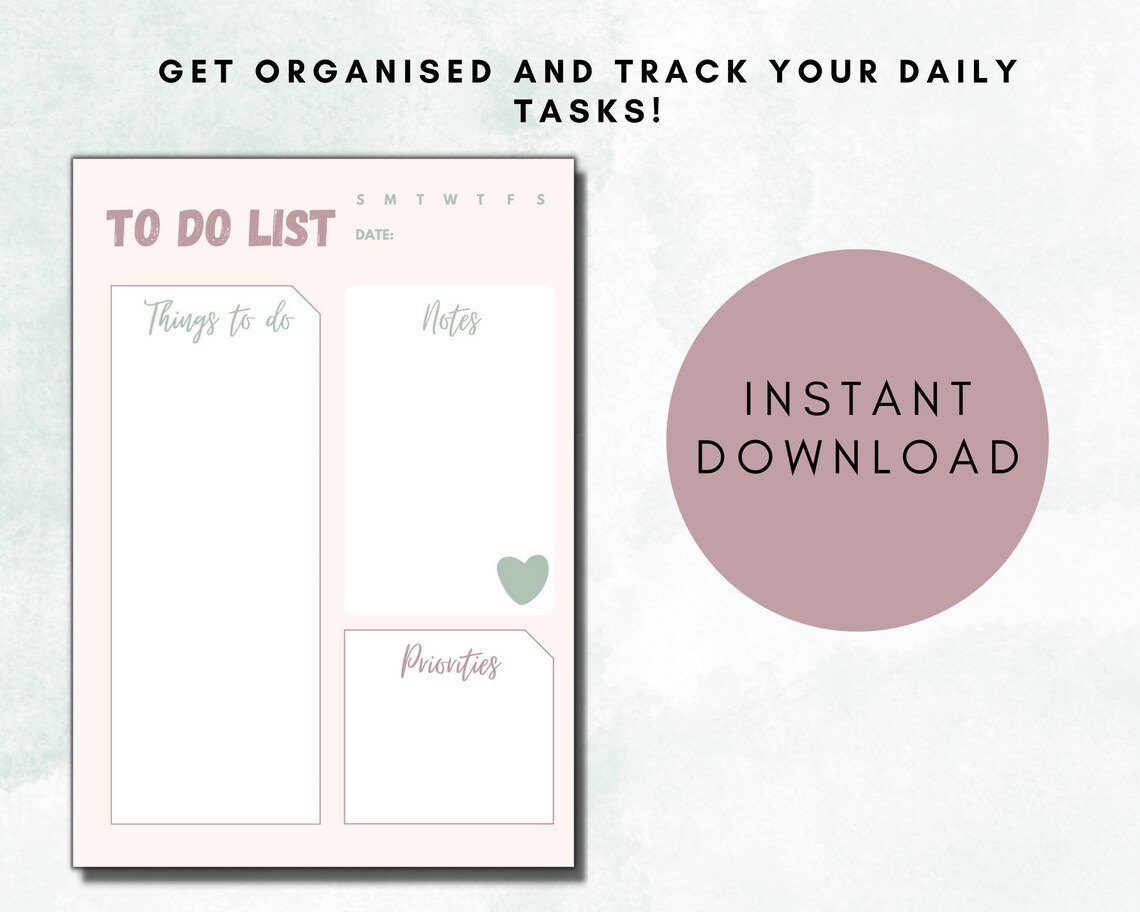 Printable to Do List, A4 US Letter Size, Daily to Do List, Digital ...