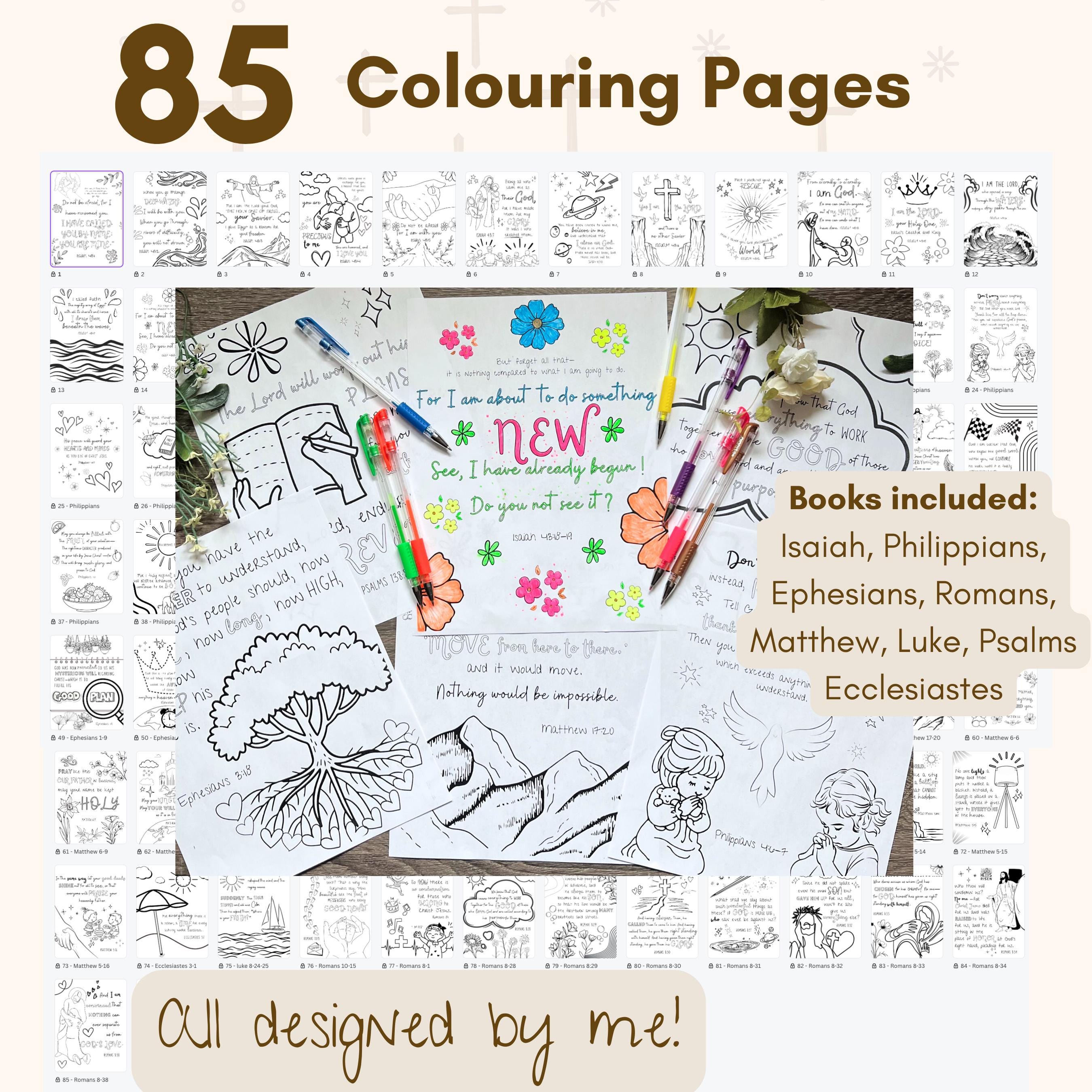 85+ Bible Colouring Pages and Wall Art Set of 3, Bundle Printable Bible ...