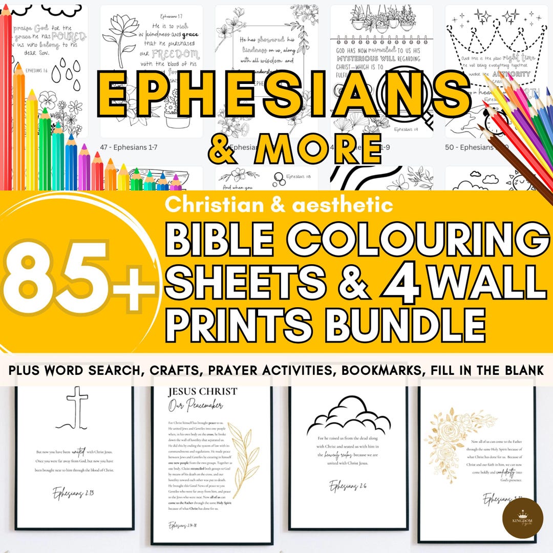 85+ Bible Colouring Sheets and Ephesians Bible Verse Wall Art Set of 4 ...
