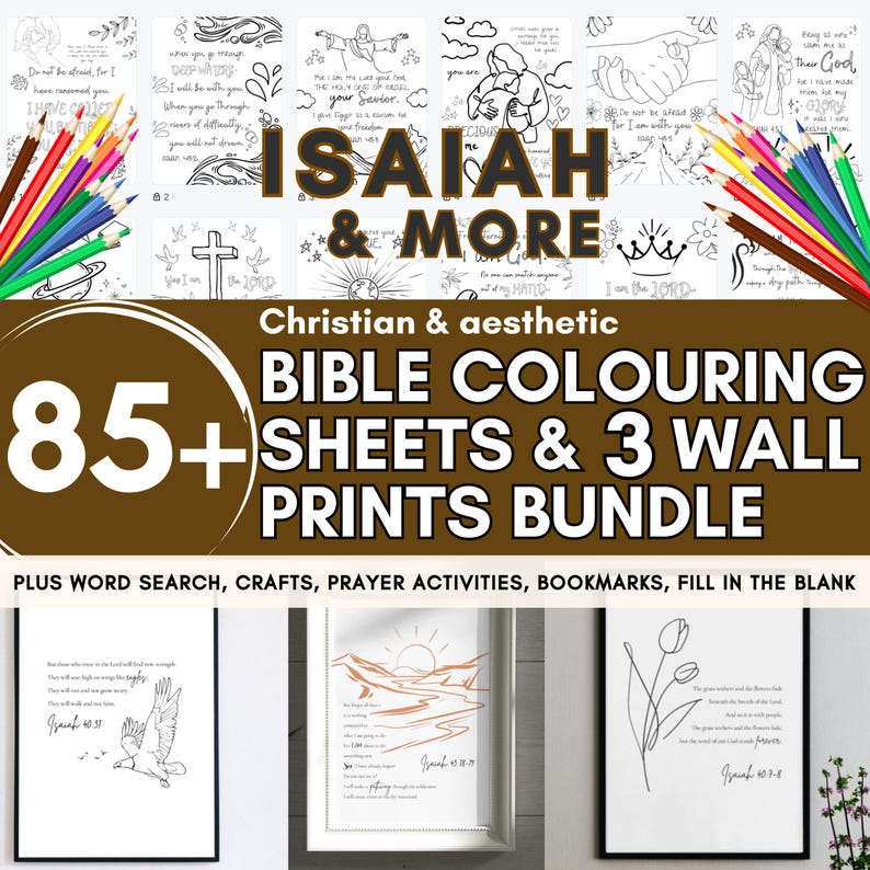 85+ Bible Colouring Pages and Wall Art Set of 3, Bundle Printable Bible ...