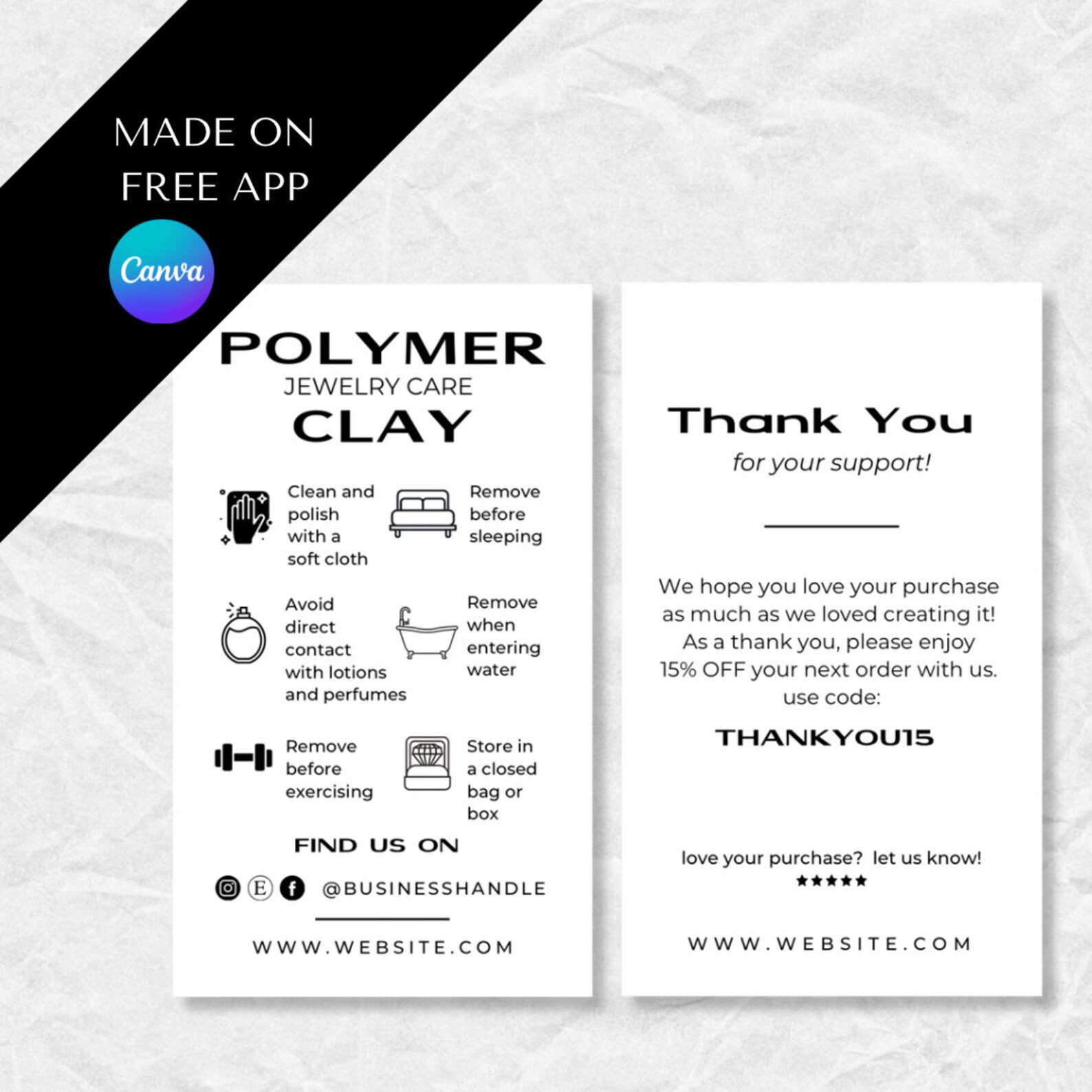 Editable Minimalist Polymer Clay Jewelry Care Card Template ...