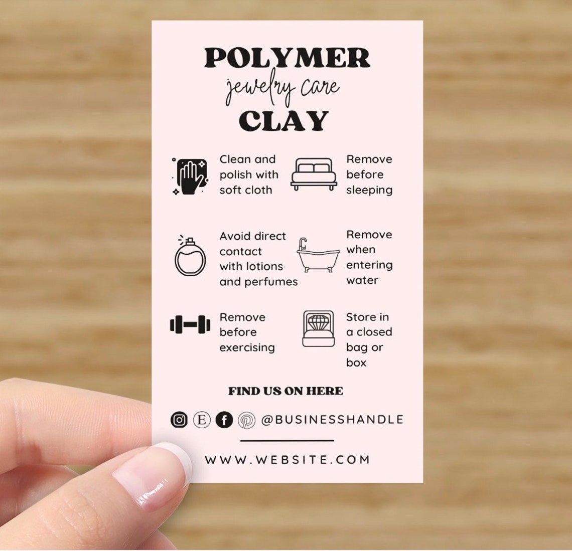 Editable Polymer Clay Jewelry Care Card Template | Customizable Jewelry ...