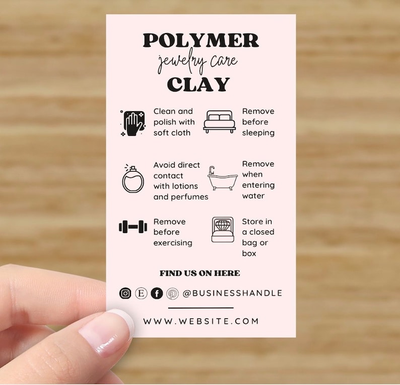 Editable Polymer Clay Jewelry Care Card Template | Customizable Jewelry ...