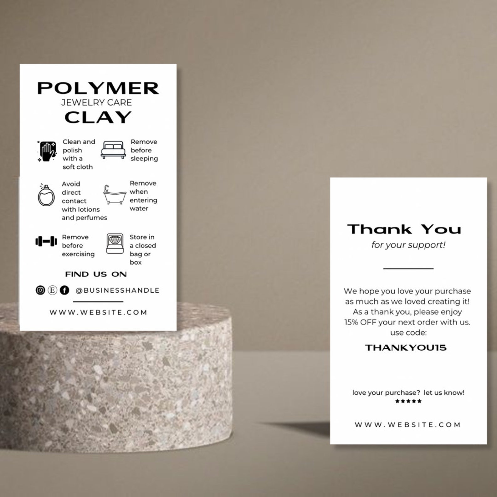 Editable Minimalist Polymer Clay Jewelry Care Card Template ...