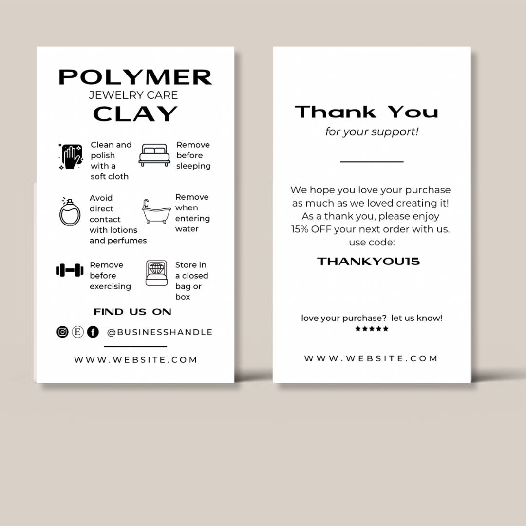 Editable Minimalist Polymer Clay Jewelry Care Card Template ...