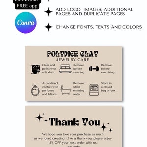 Polymer Clay Care Card | Aftercare and Thank You Card | Jewelry Thank ...