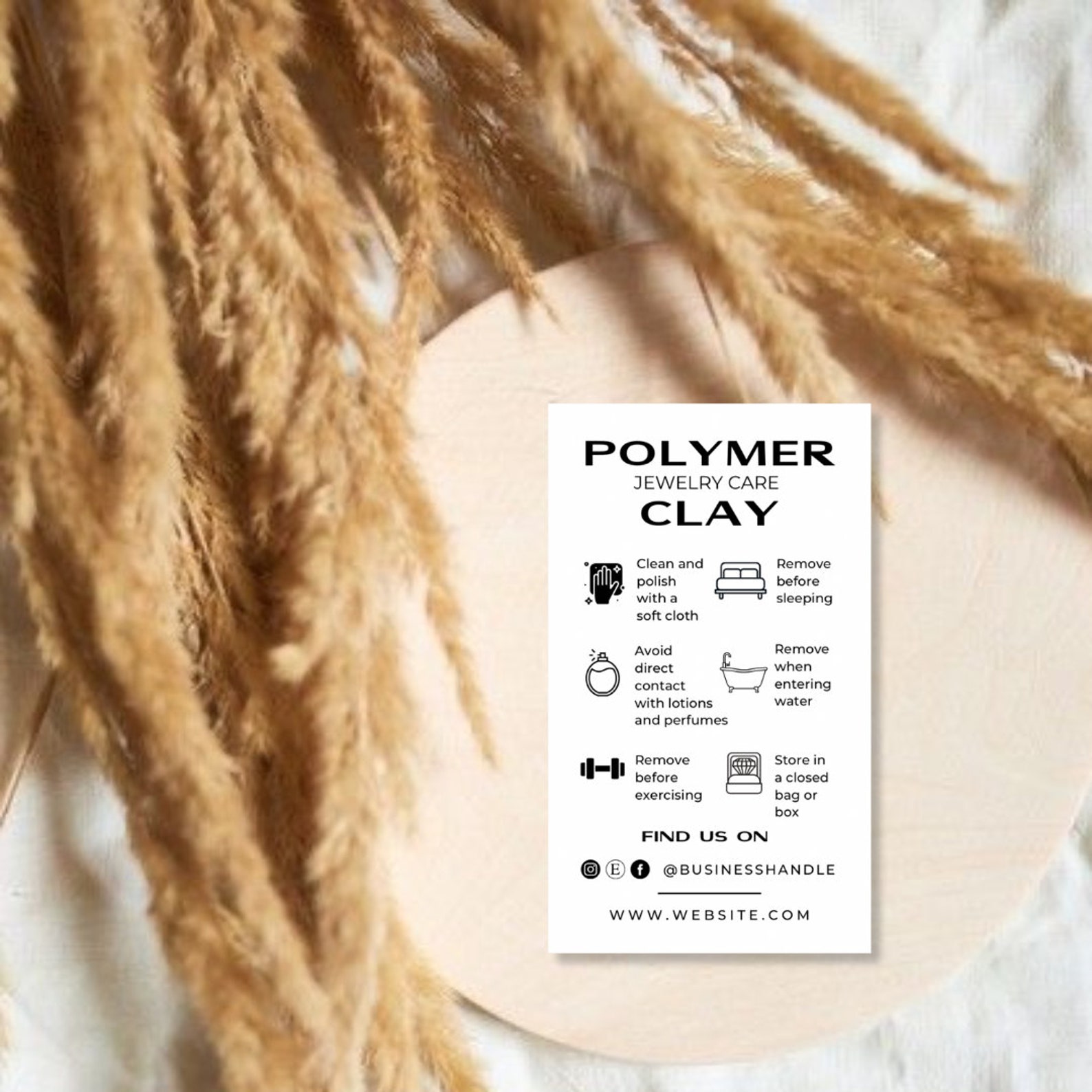 Editable Minimalist Polymer Clay Jewelry Care Card Template ...