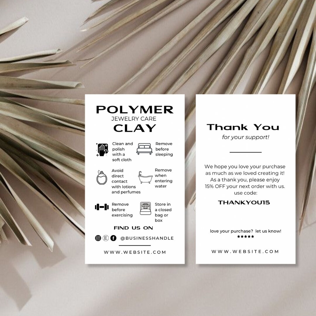 Editable Minimalist Polymer Clay Jewelry Care Card Template ...