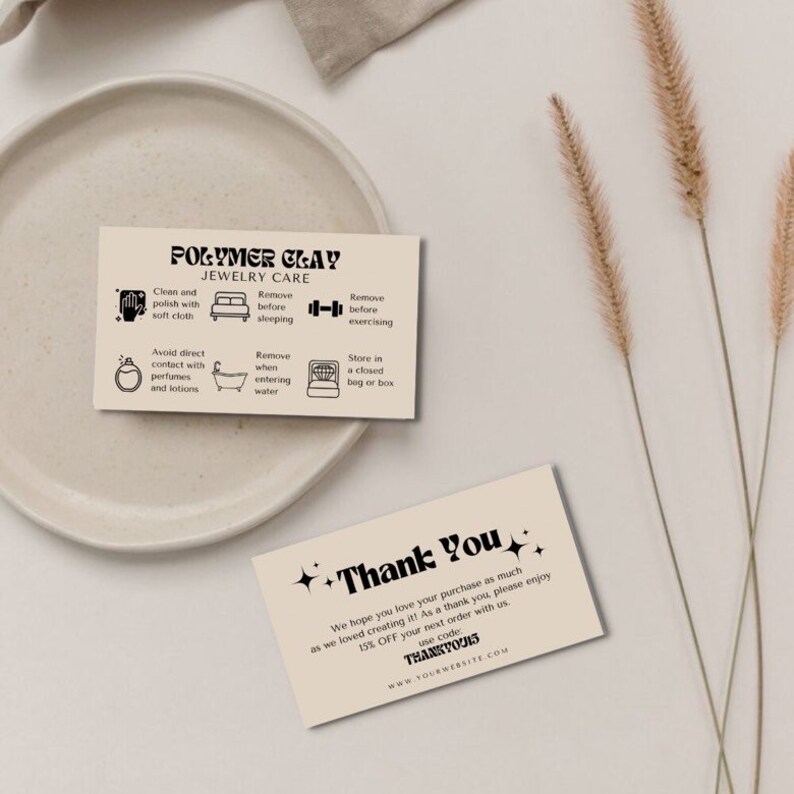 Polymer Clay Care Card | Aftercare and Thank You Card | Jewelry Thank ...