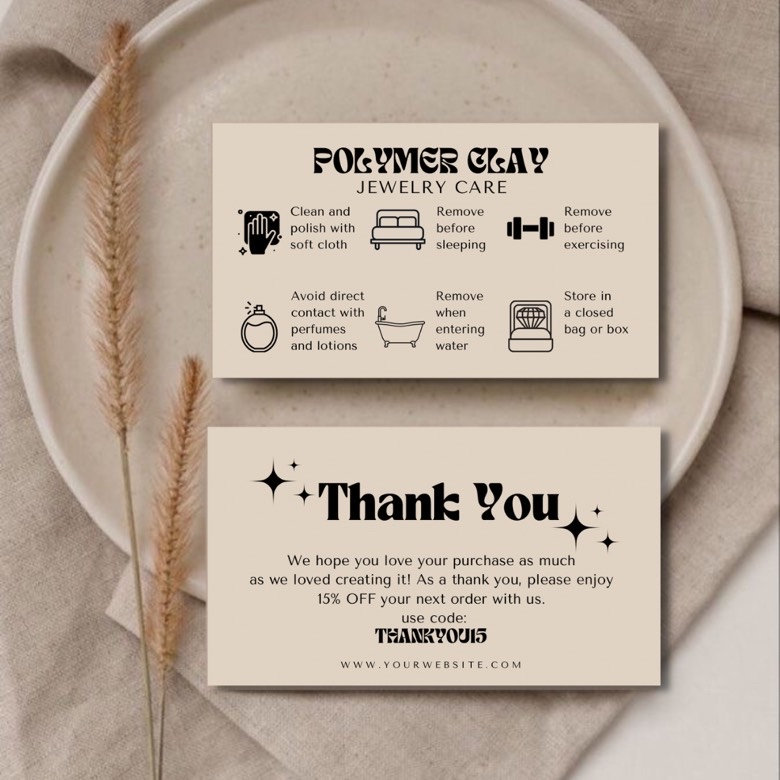 Polymer Clay Care Card | Aftercare and Thank You Card | Jewelry Thank ...