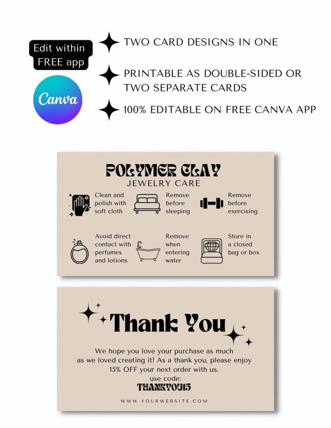 Polymer Clay Care Card | Aftercare and Thank You Card | Jewelry Thank ...