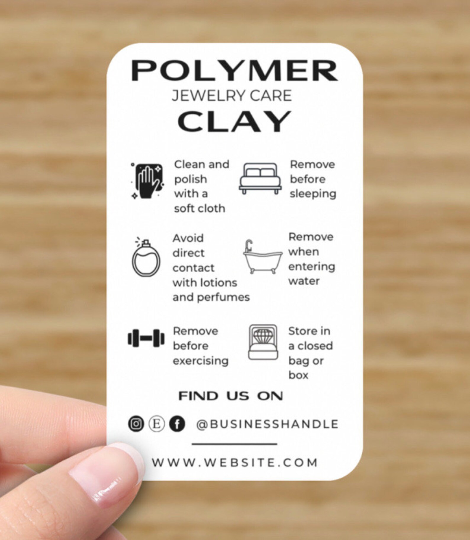 Editable Minimalist Polymer Clay Jewelry Care Card Template ...
