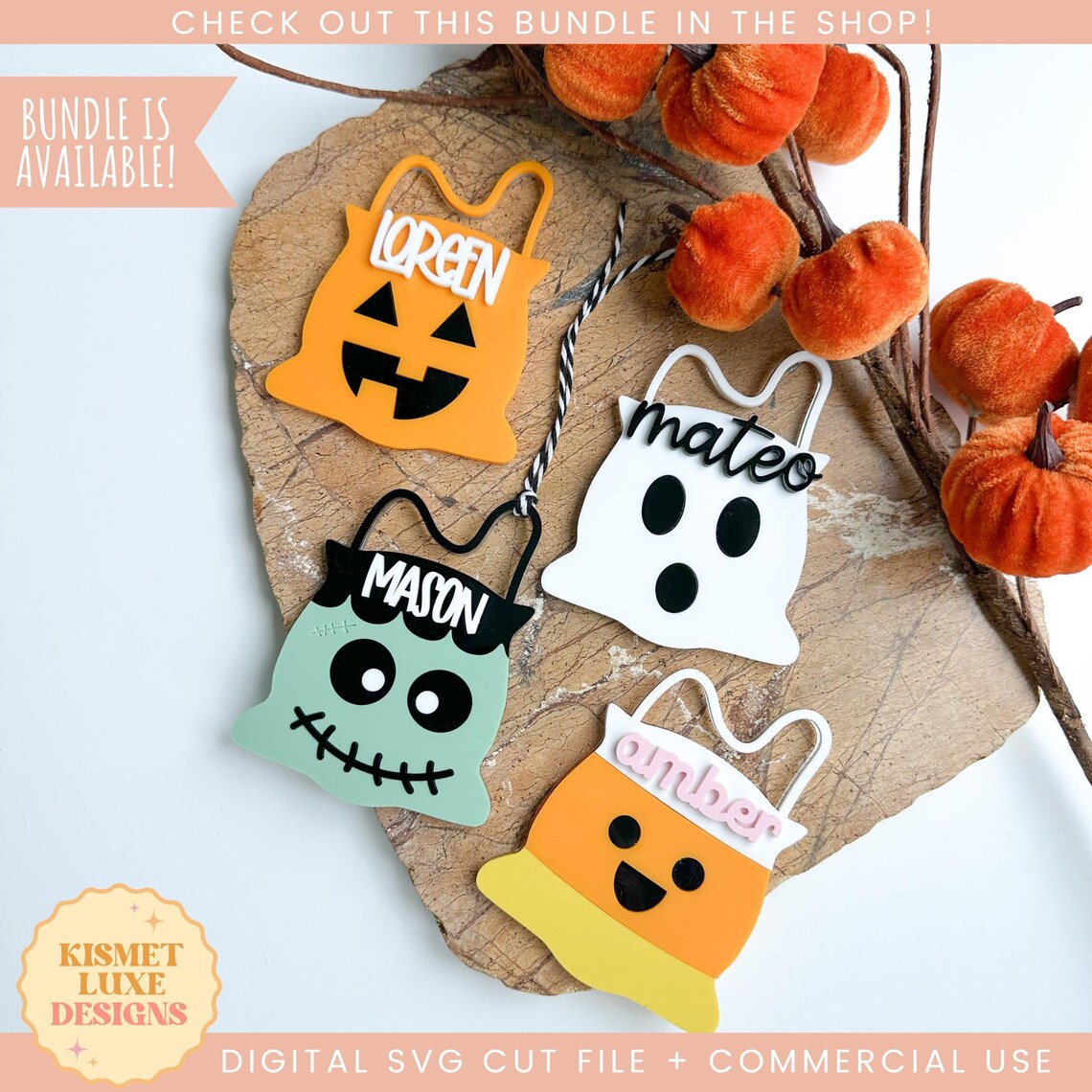 Halloween Pumpkin Name Tag SVG File: Retro Initial Design (digital ...