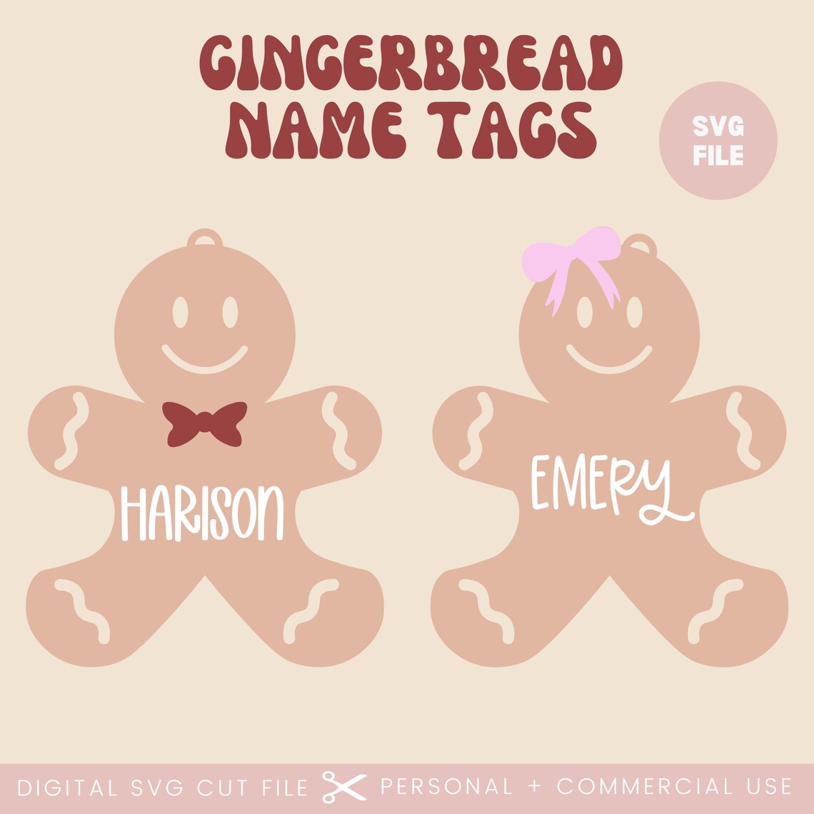 Gingerbread Name Gift Tag SVG File: Christmas Kids (digital Download ...
