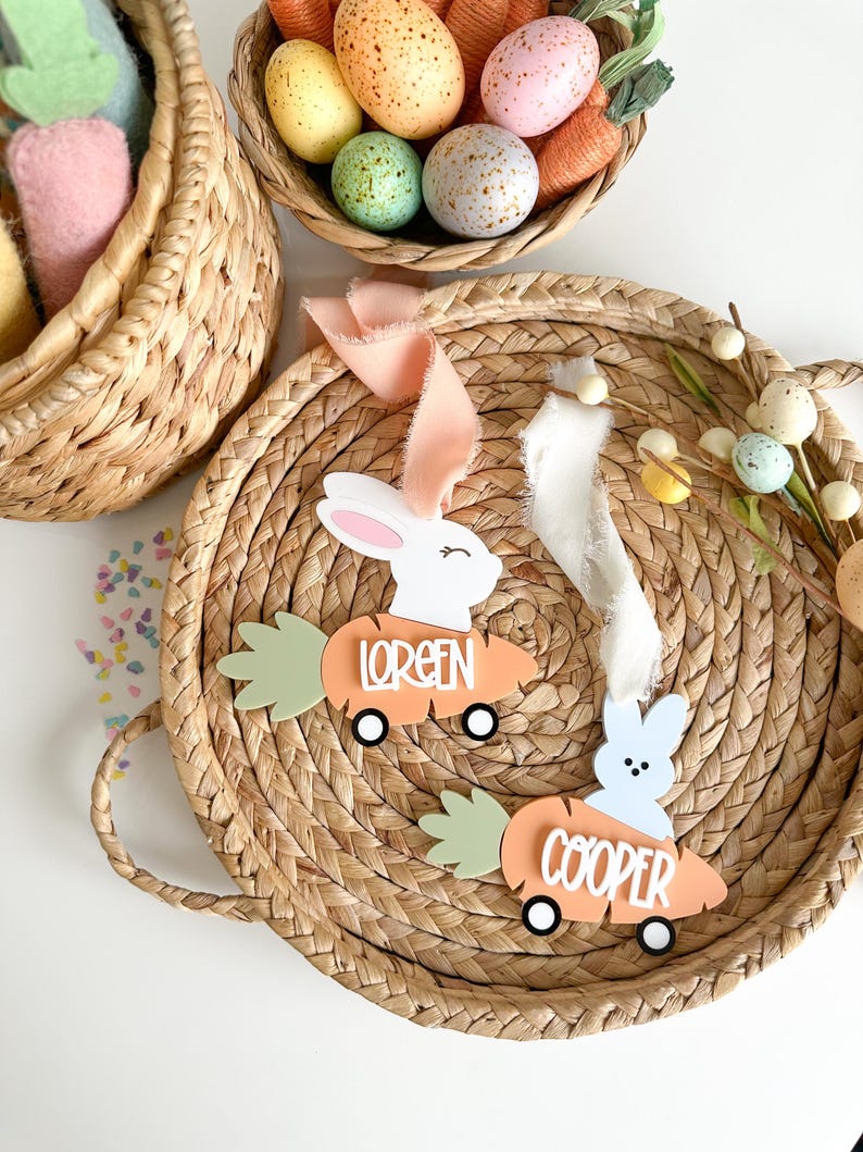 Easter Bunny on Wheels Name Tag SVG File: Laser Cut Carrot Tag - Etsy