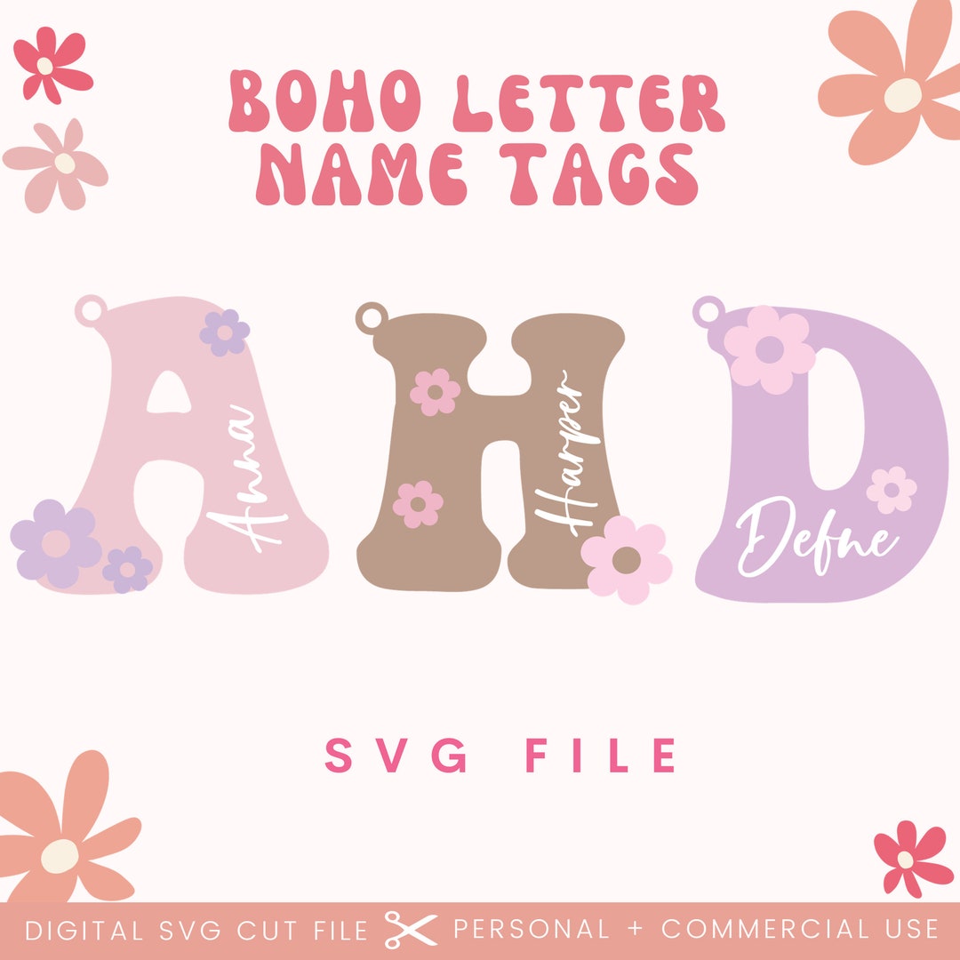 Retro Easter Daisy Letter Name Tag Keychain SVG | Smiley Daisy Tag SVG ...