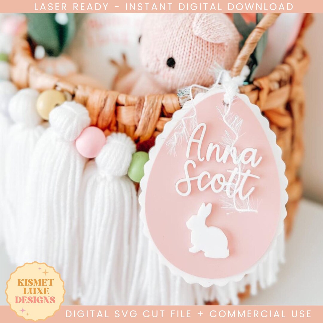 Scallop Easter Egg Name Tag SVG File | Easter Rattan Heart Tag ...