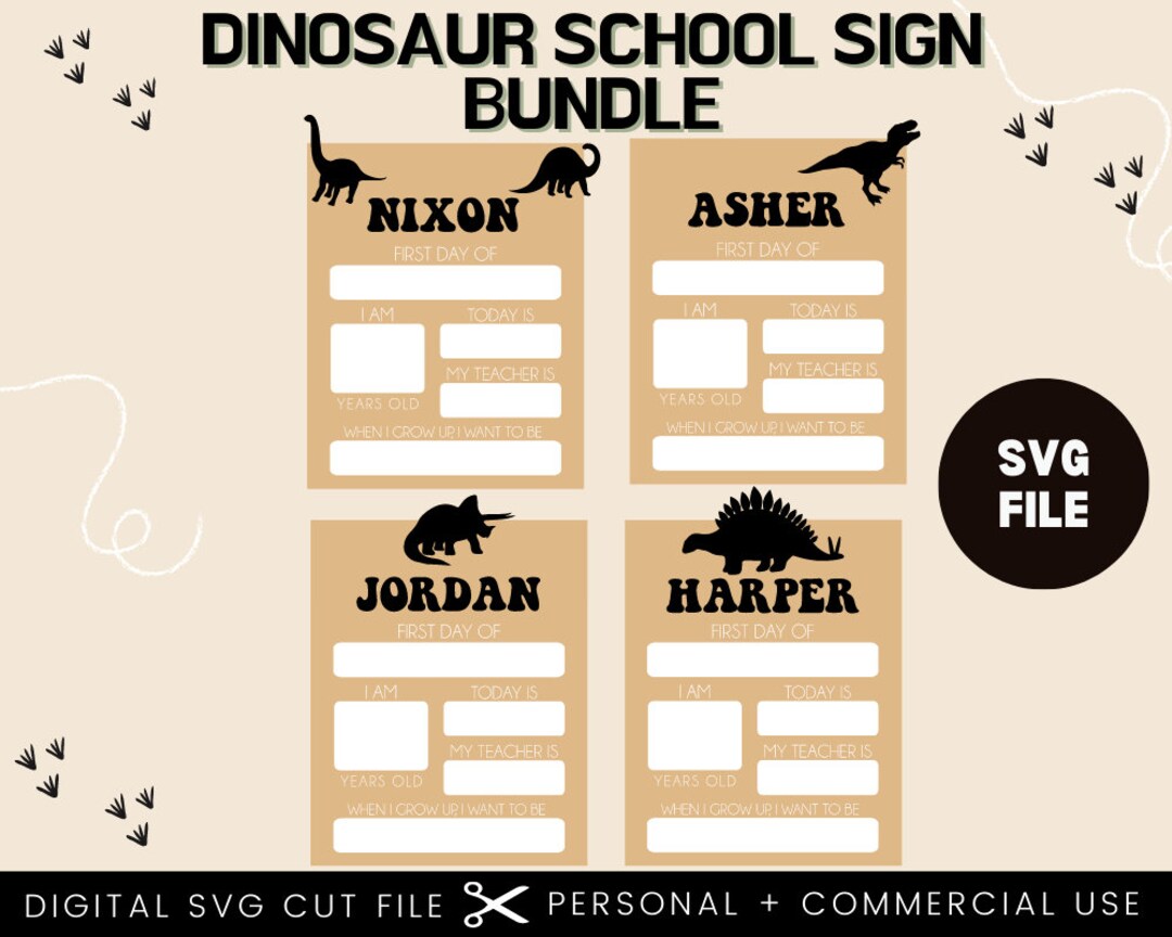 First Day of School Sign Dinosaur SVG | Dino Back to School Cut File ...
