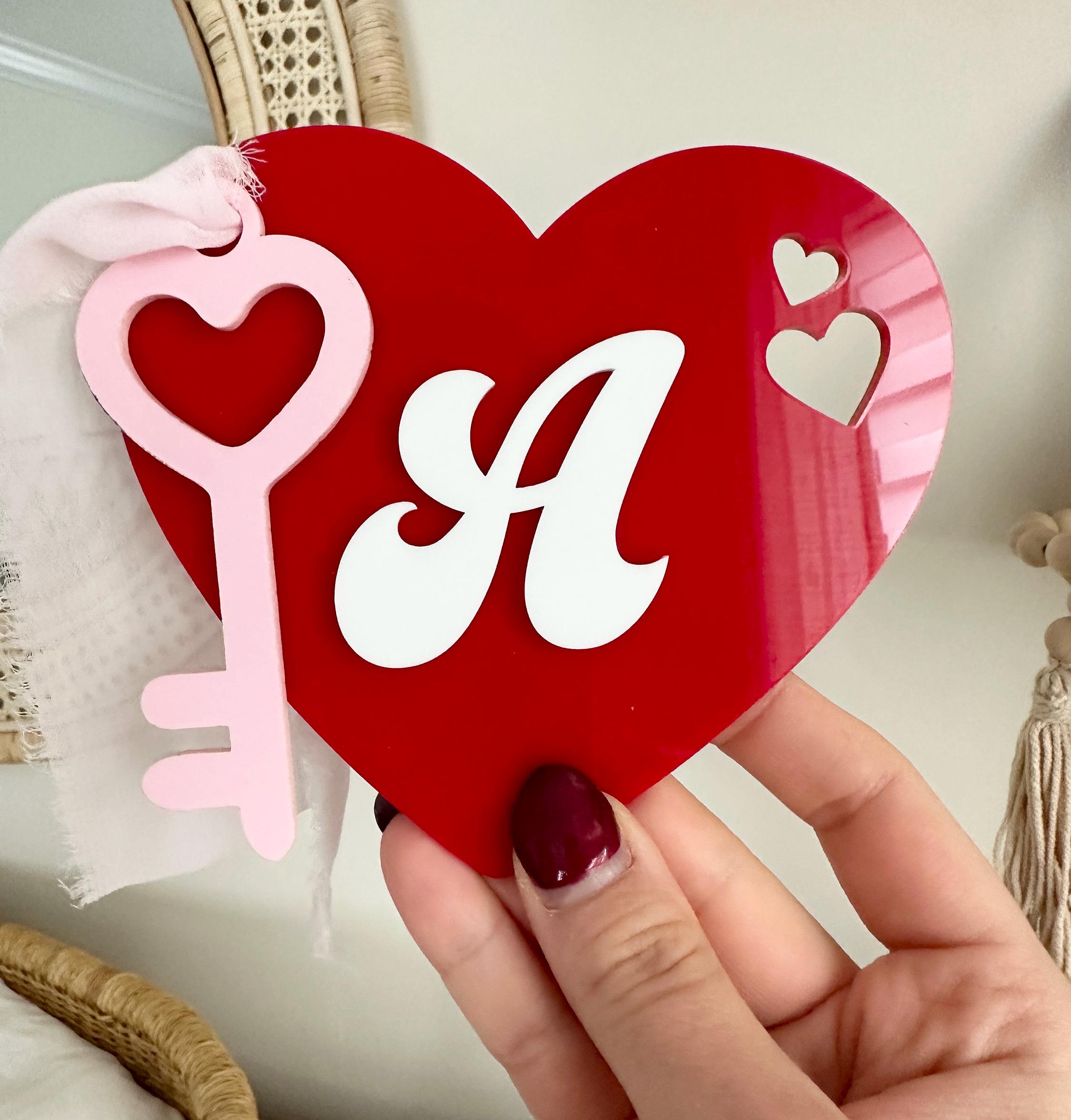 Valentine's Heart Key Name Tag SVG: Glowforge Laser Cut File (digital ...