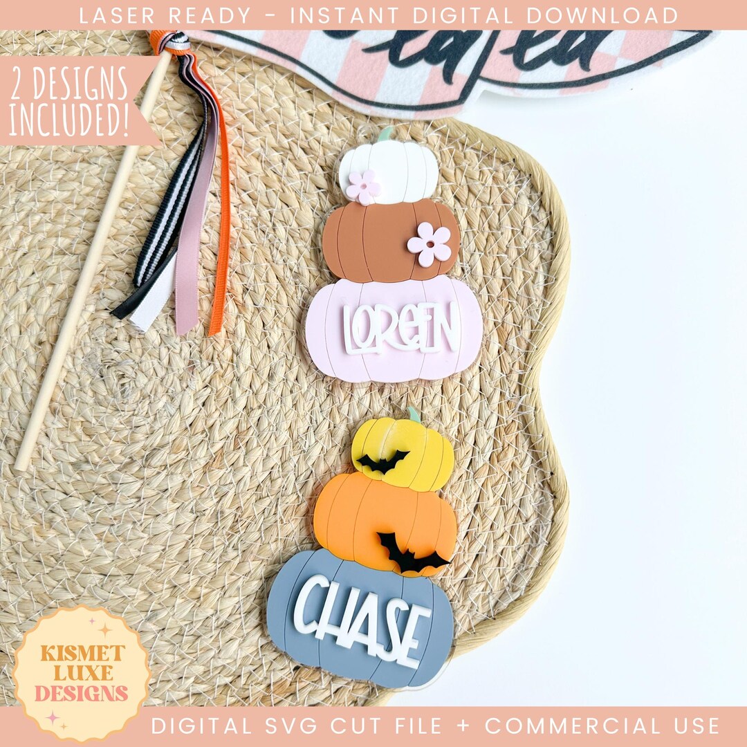 Halloween Pumpkin Name Tag SVG: Bat, Spiderweb, Ghost Cut File - Etsy