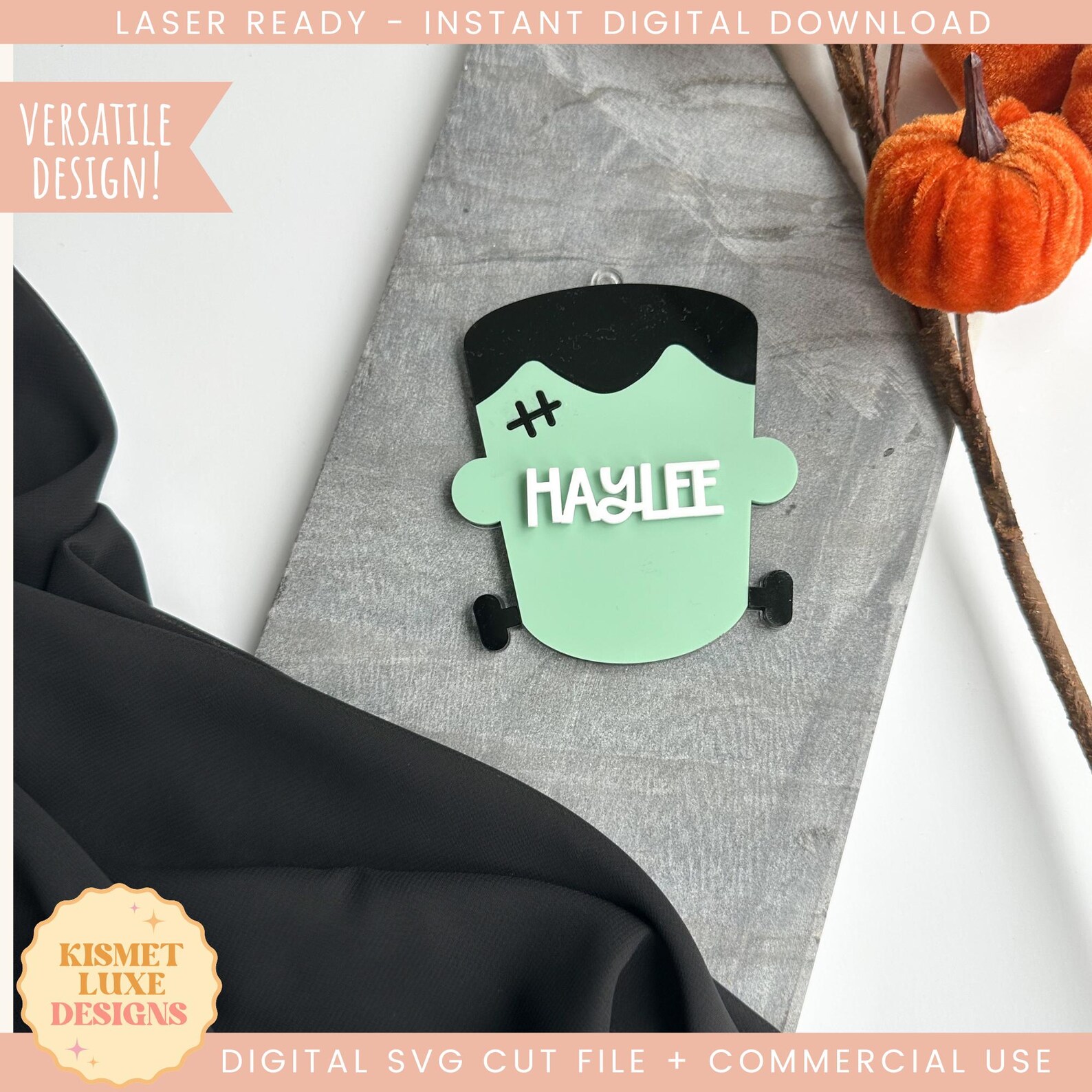 Frankenstein Halloween Name Tag SVG File: Laser Cut Glowforge Design ...