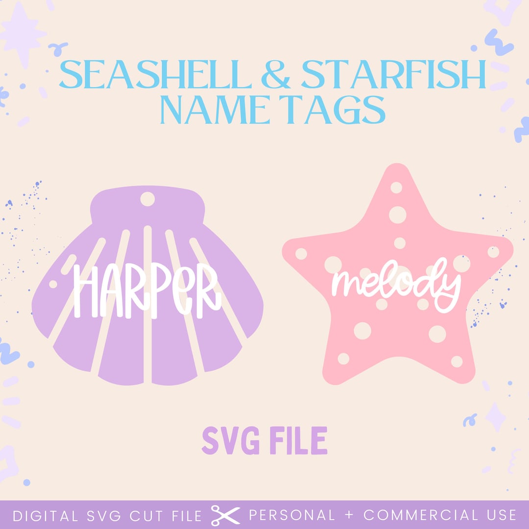 Mermaid Seashell Starfish Name Tag SVG | Glowforge Seashell Tag Svg ...