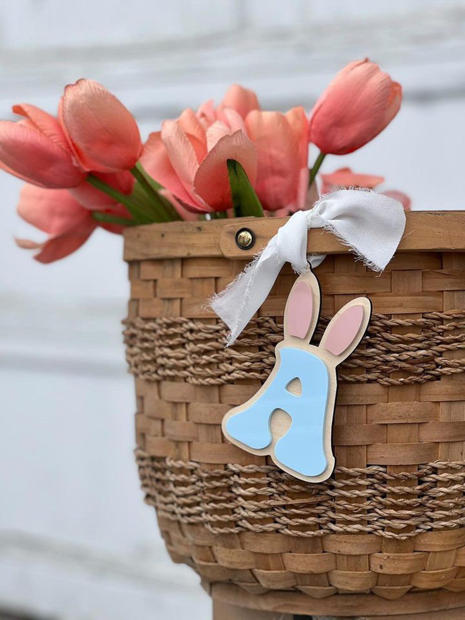 Retro Easter Bunny Ears Letter Name Tag Keychain SVG Smiley - Etsy