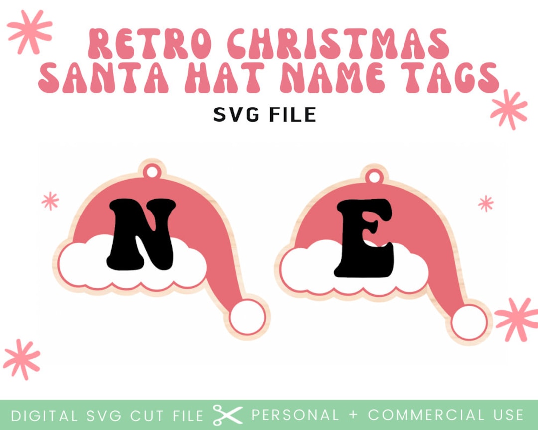 Retro Christmas Santa Hat Name Tags SVG File | Glowforge Boho Christmas ...